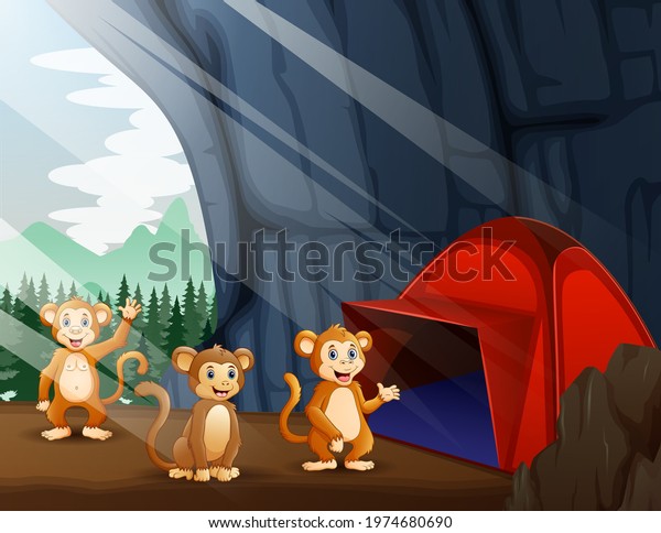 Scene Camping Tent Three Monkeys Stock Vector (Royalty Free) 1974680690 ...