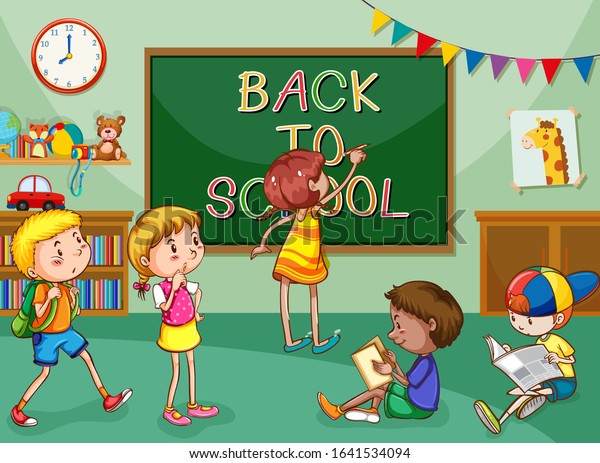 Scene Many Children Learning Classroom Illustration Stock Vector ...