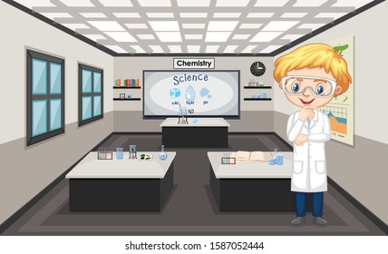 Classroom Scene Teacher Science Class Illustration Stock Vector ...