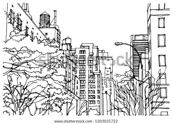 Scene Street Illustration Hand Drawn Ink Stock Vector (Royalty Free ...