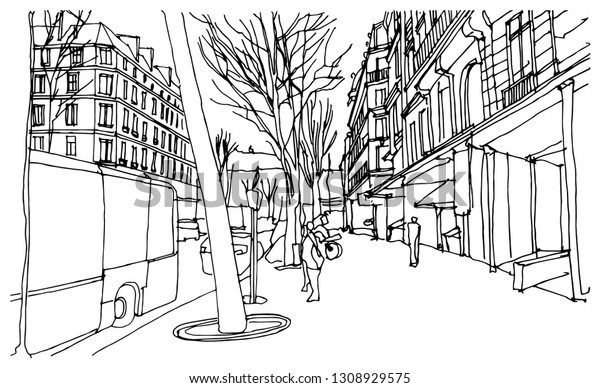 Scene Street Illustration Hand Drawn Ink Stock Vector (Royalty Free ...