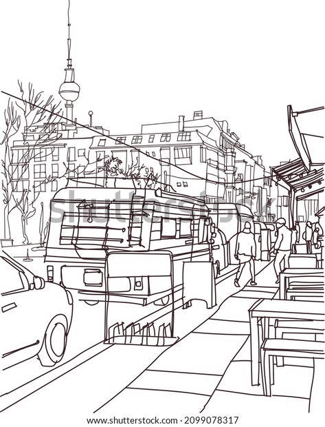 Scene Street Illustration Hand Drawn Ink Stock Vector (Royalty Free ...