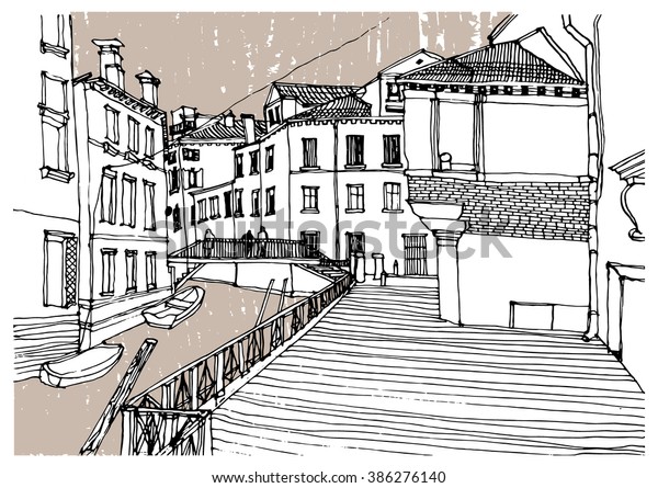 Scene Street Illustration Hand Drawn Ink Stock Vector (Royalty Free ...
