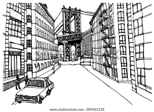 Scene Street Illustration Hand Drawn Ink Stock Vector (Royalty Free ...