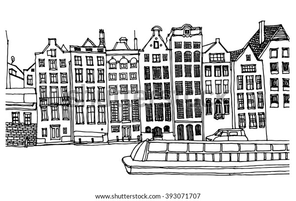 Scene Street Illustration Hand Drawn Ink Stock Vector (Royalty Free ...