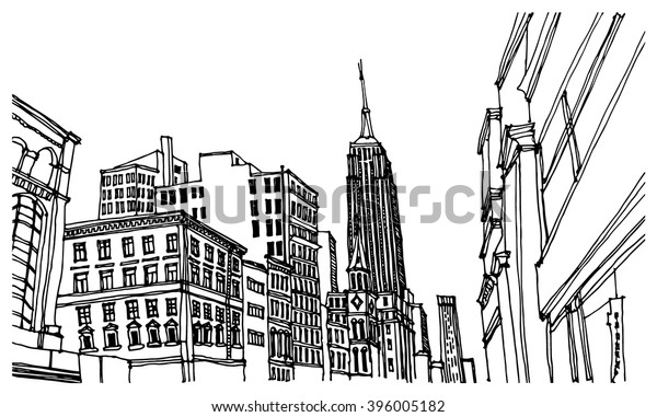 Scene Street Illustration Hand Drawn Ink Stock Vector (Royalty Free ...
