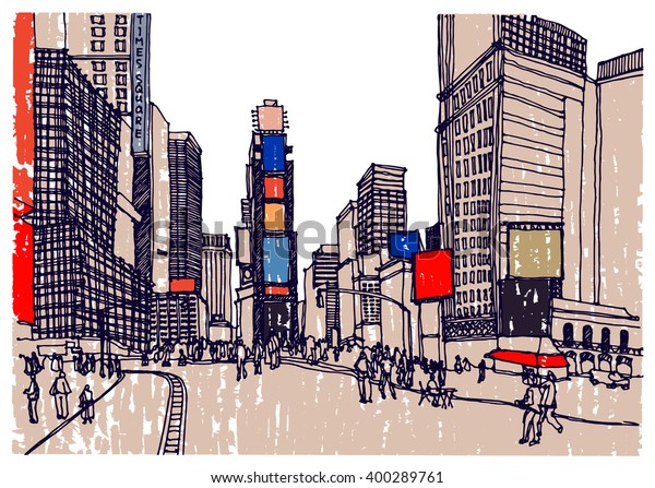 Scene Street Illustration Hand Drawn Ink Stock Vector (Royalty Free ...