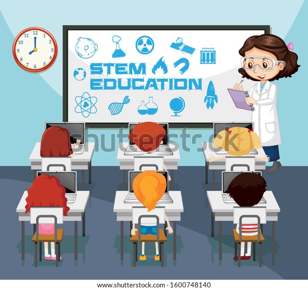 Scene Teacher Students Science Class Illustration Stock Vector (Royalty ...