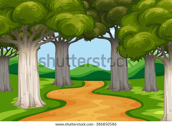 Scene Trees Along Road Illustration Stock Vector (Royalty Free) 386850586
