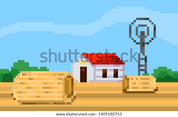 Scenic View Landscape Hay Bale Farm Stock Vector (Royalty Free) 1409180753