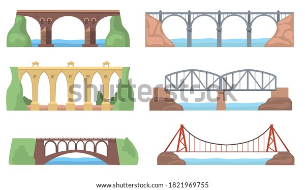 Scenic Views Bridges Set Arch Constructions Stock Vector (Royalty Free ...
