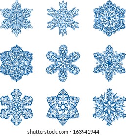 Schematic Set Different Shapes Snowflakes Stock Vector (Royalty Free ...