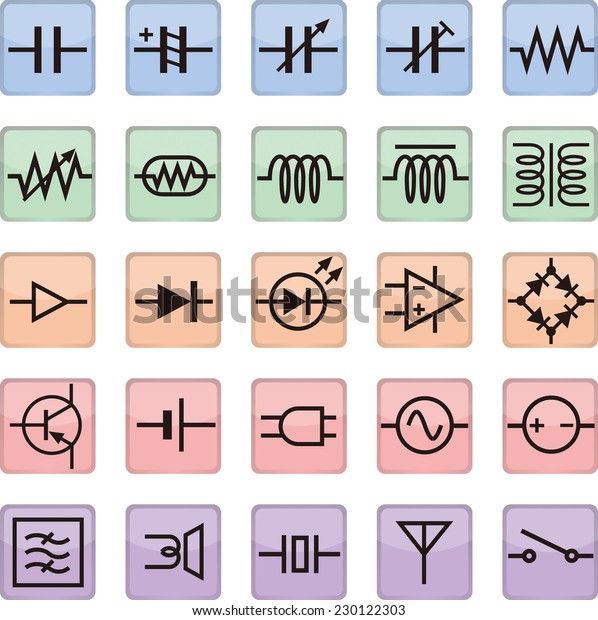 Schematic Symbol Icon Capacitors Resistors Coils Stock Vector (Royalty ...