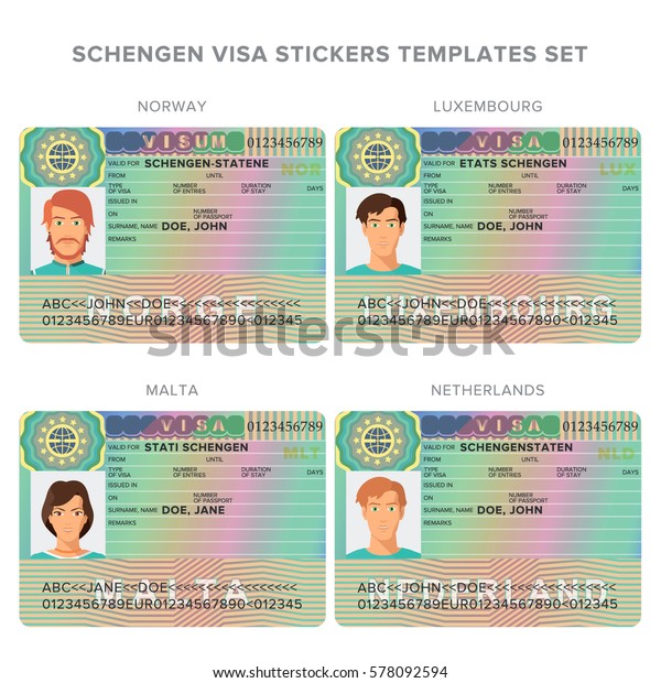 Schengen Visa Passport Sticker Templates Norway Stock Vector (Royalty ...