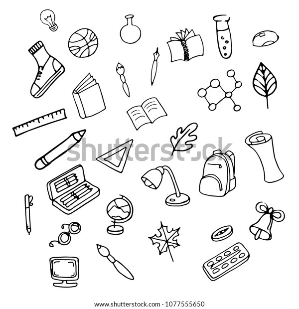 School Attributes Drawn On White Background Stock Vector (Royalty Free ...
