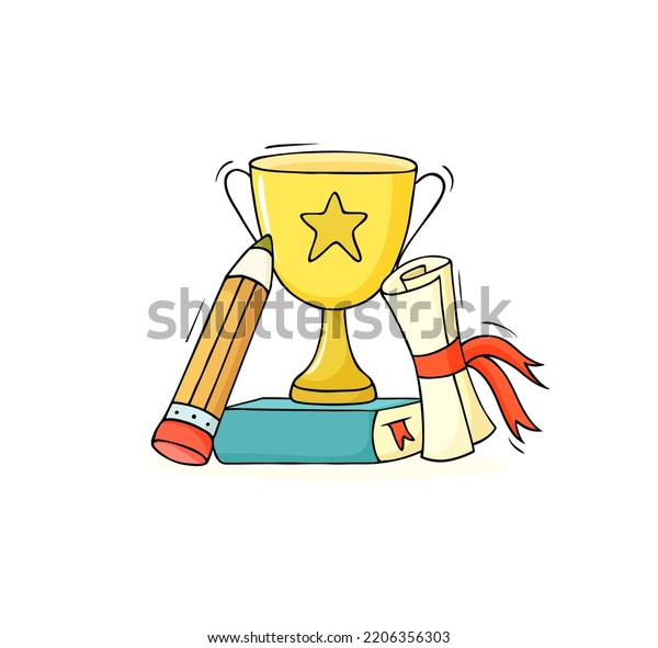 School Award Trophy Cup On Books Stock Vector (Royalty Free) 2206356303 ...