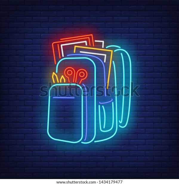 School Backpack Neon Sign School Pupil Stock Vector (Royalty Free ...