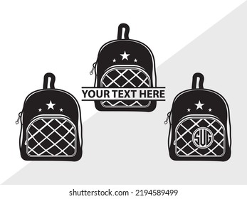 School Backpack Svg Monogram Printable Vector Stock Vector (Royalty ...
