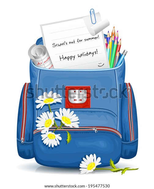 School Bag Education Traditional Objects Flowers Stock Vector (Royalty ...