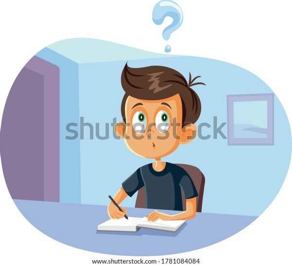 School Boy Having Questions Doing Homework Stock Vector (Royalty Free ...