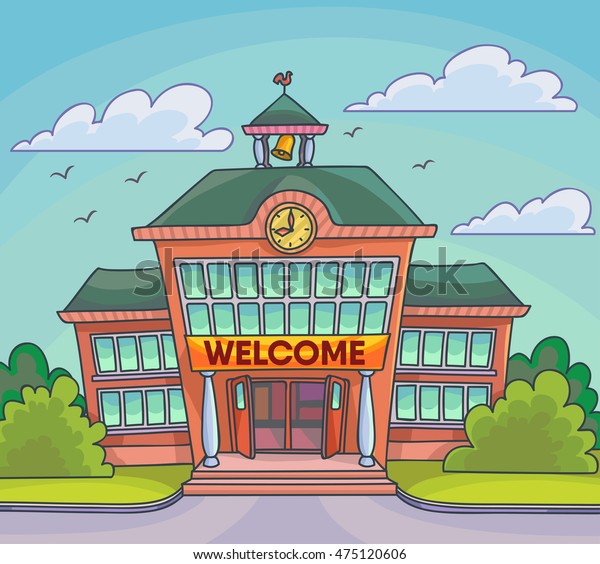 School Building Bright Cartoon Illustration Back Stock Vector (Royalty ...