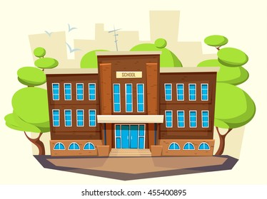 School Building Cartoon Flat Style Stock Vector (Royalty Free ...