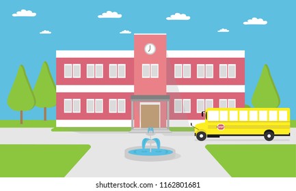 School Building Cartoon Flat Style Architecture Stock Vector (Royalty ...