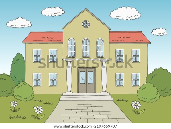 School Building Front View Exterior Graphic Stock Vector (Royalty Free ...