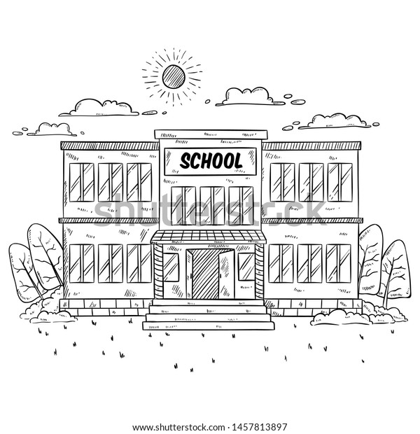 School Building Illustration Hand Drawn Sketchy: เวกเตอร์สต็อก (ปลอดค่า ...