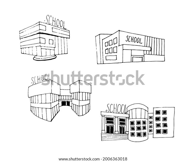School Building Illustration Hand Drawn Style Stock Vector (Royalty ...
