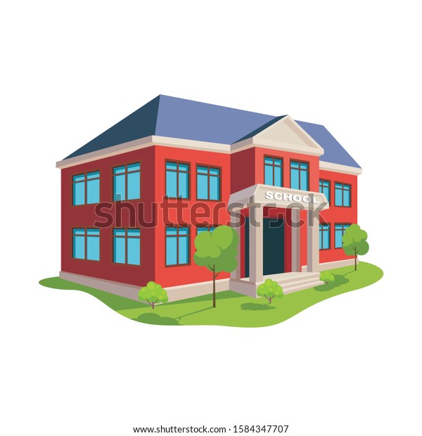 School Building Vector Design Plants Tree: เวกเตอร์สต็อก (ปลอดค่า ...