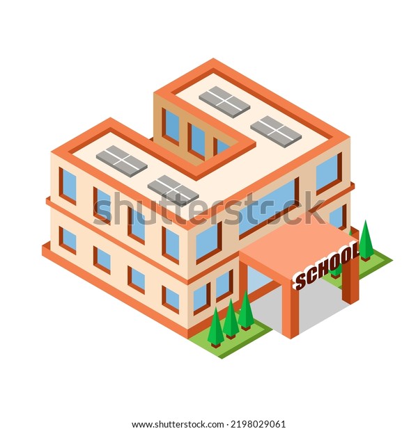 School Bulding Isometric Vector Illustration Stock Vector (Royalty Free ...