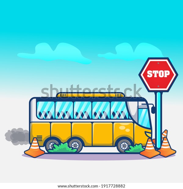 School Bus Broke Down Cartoon Illustration: เวกเตอร์สต็อก (ปลอดค่า ...