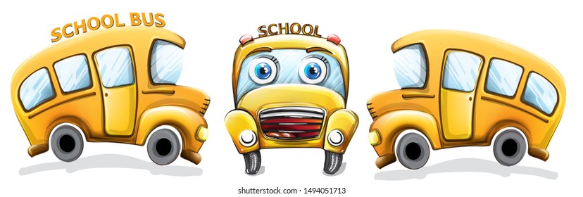 School Bus Funny Cartoon Vector Happy Stock Vector (Royalty Free ...