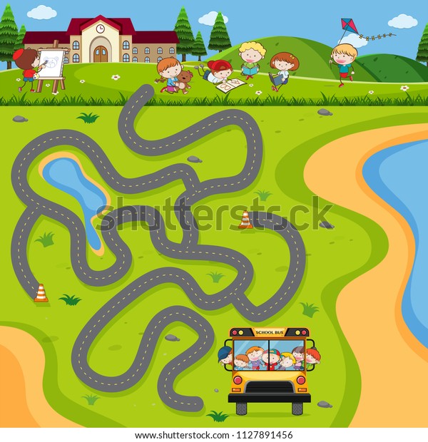 School Bus Maze Puzzle Game Illustration Stock Vector (Royalty Free ...