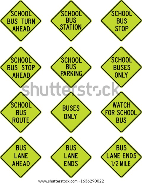 School Bus Road Signs Turn Ahead Stock Vector (Royalty Free) 1636290022 ...