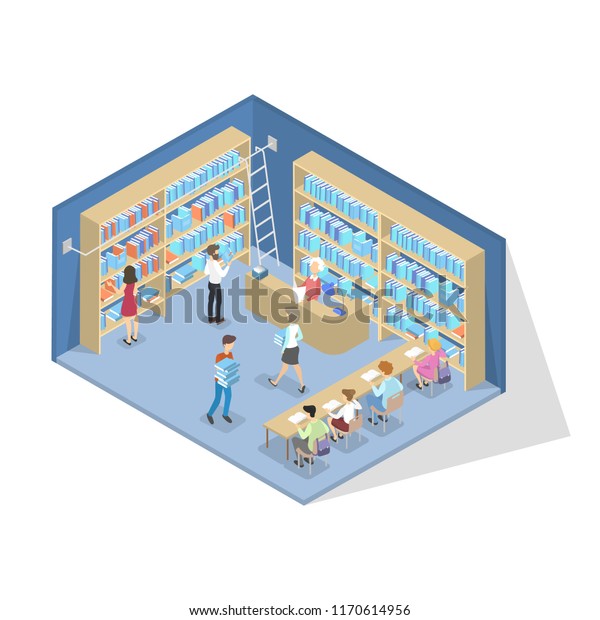School College Library Interior Children Reading Stock Vector (Royalty ...
