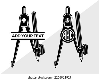 School Compass Pencil Monogram Svg Printable Stock Vector (Royalty Free ...