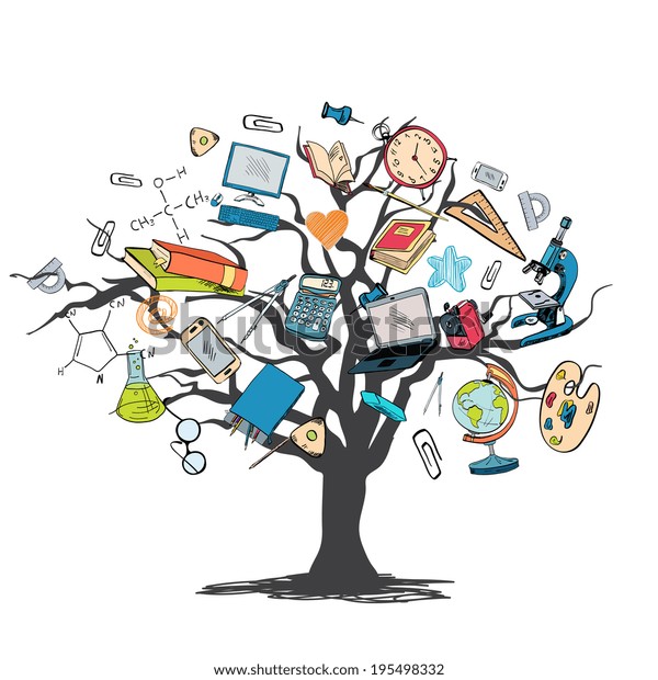 School Education Elements Icons Set Tree Stock Vector (Royalty Free ...