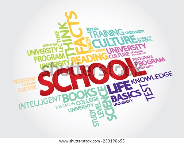 School Education Word Collage Vector Illustration: เวกเตอร์สต็อก (ปลอด ...