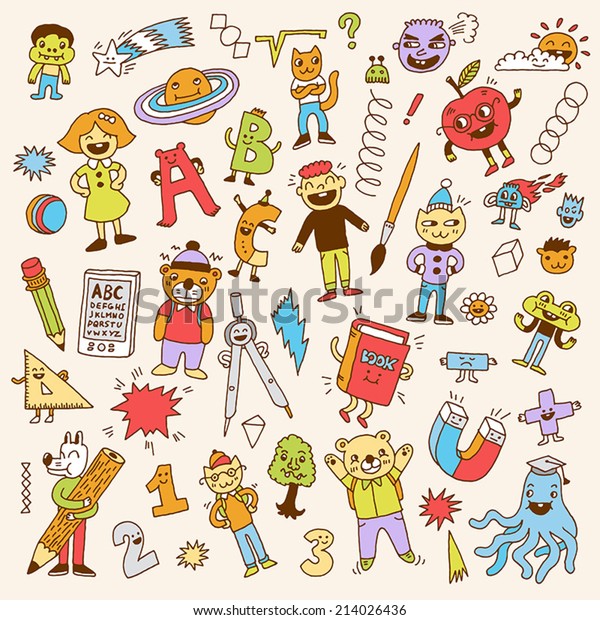 School Fantasy Creatures Animals Kids Colorful Stock Vector (Royalty ...