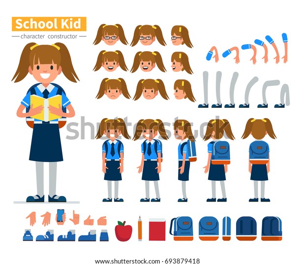 School Girl Character Animation Flat Style Stock Vector (Royalty Free ...