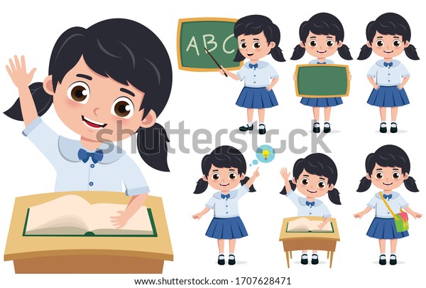 School Girl Student Character Vector Set Stock Vector (Royalty Free ...