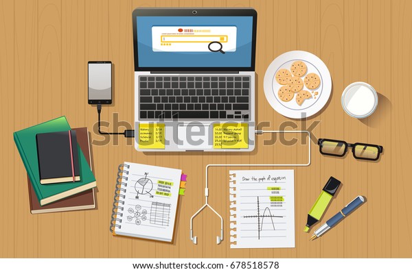 School Homework Desk Top View Concept Stock Vector (Royalty Free ...