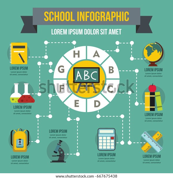 School Infographic Banner Concept Flat Illustration Stock Vector ...