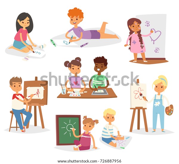School Kids Children Making Art Creative Stock Vector (Royalty Free ...
