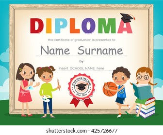 School Kids Diploma Certificate Background Design Stock Vector (Royalty ...
