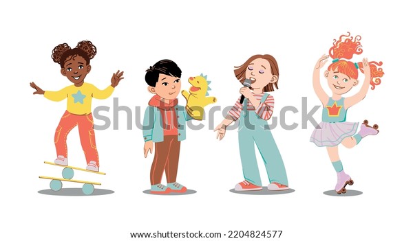 School Kids Performs Talent Show Girl Stock Vector (Royalty Free ...