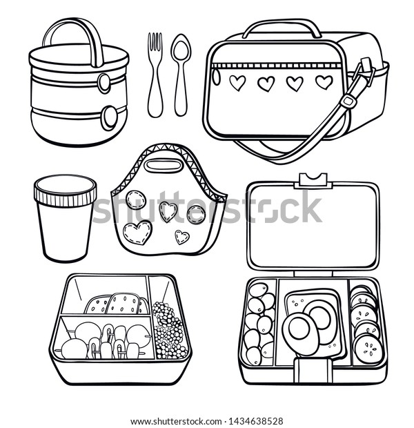 School Lunch Line Set Thermos Cup Stock Vector (Royalty Free ...