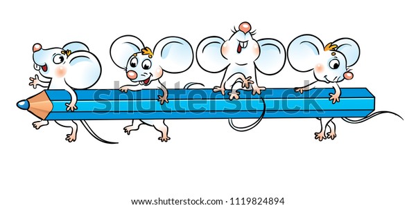 School Mice Sitting On Pencil Isolated Stock Vector (Royalty Free ...